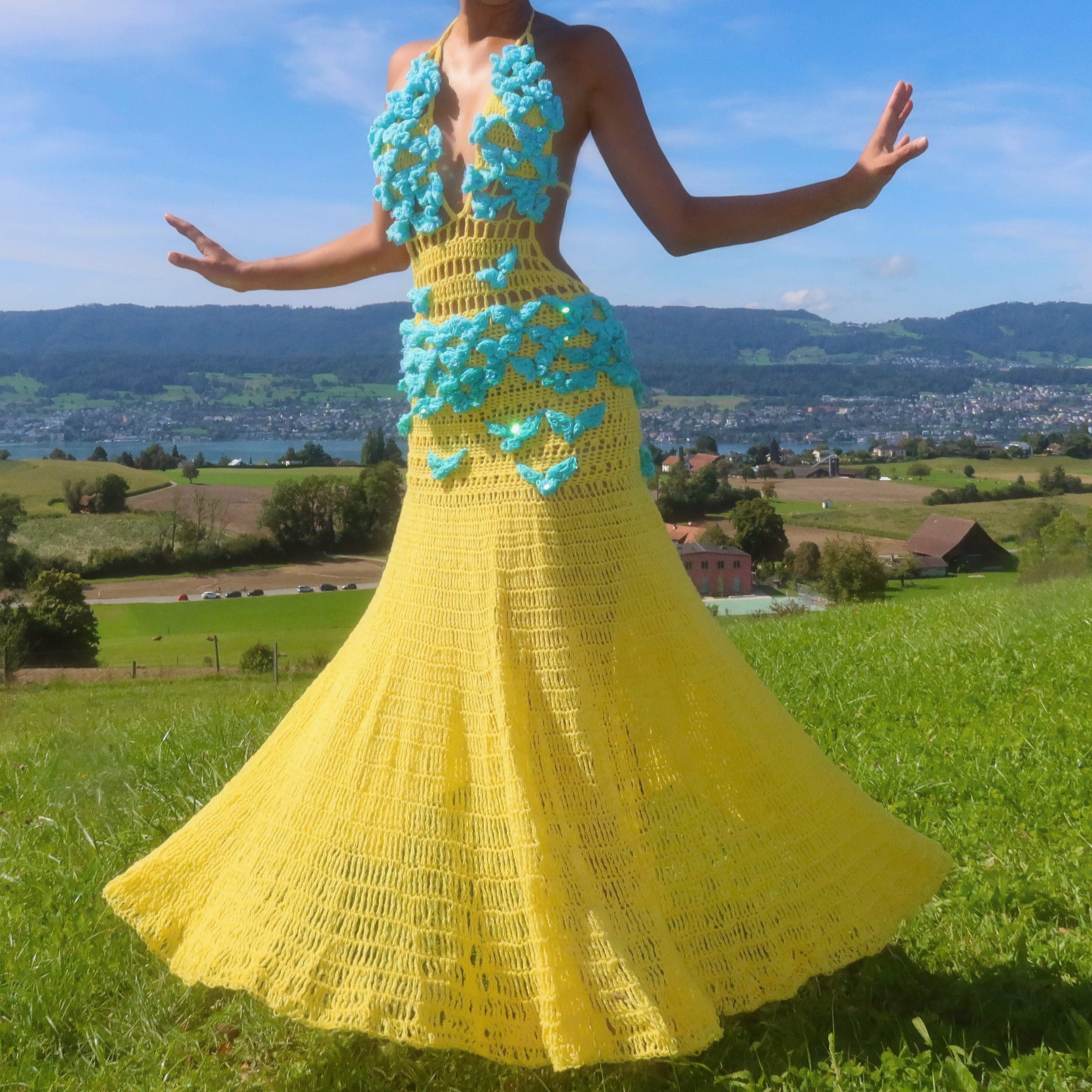 S : Cali dress - Yellow & Blue – Work from beach be like